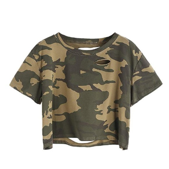 Tops | Womens Short Sleeve Distressed Ripped Crop Tshirt | Poshmark